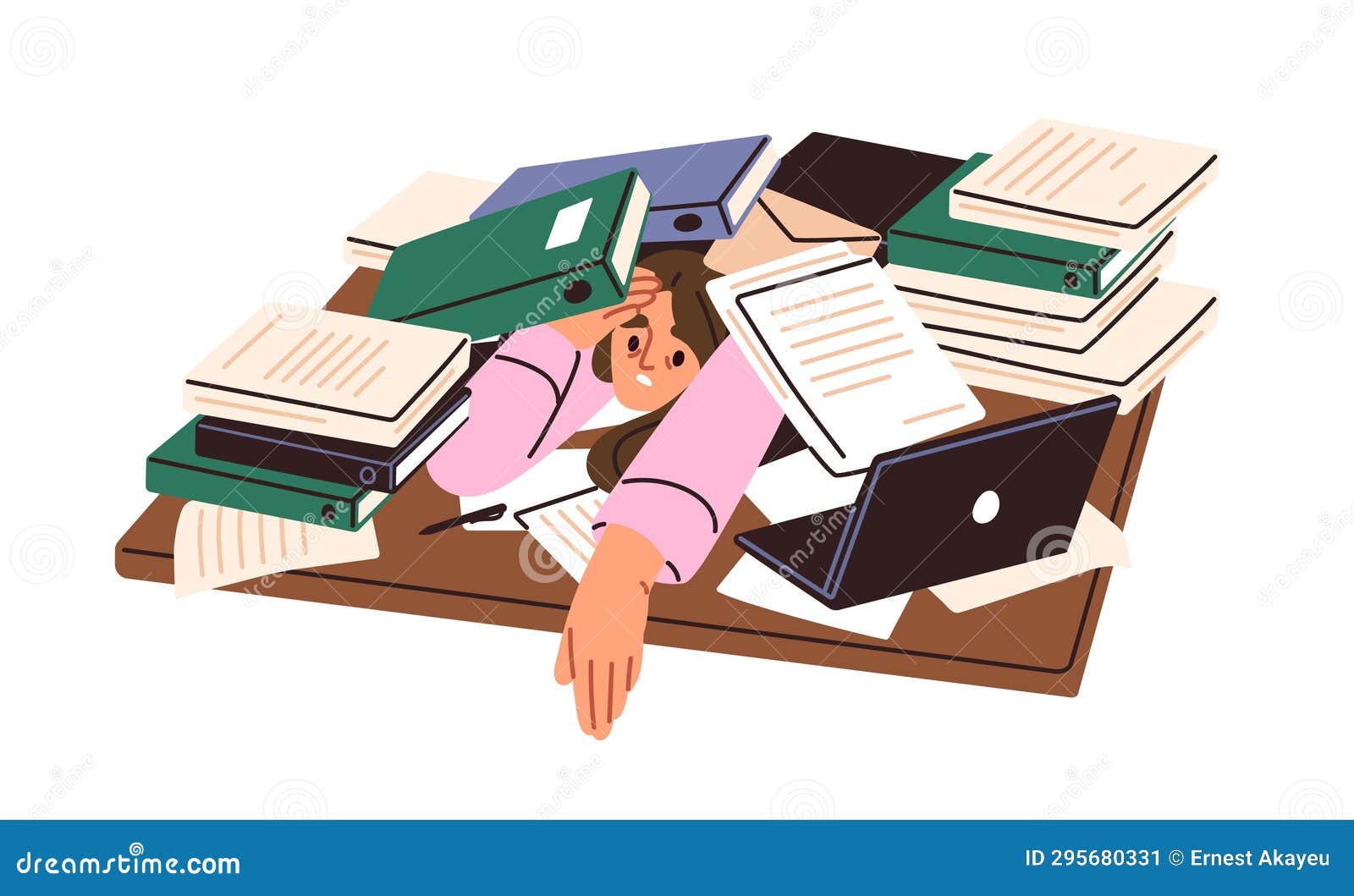 Busy Tired Employee on Desk Under Many Papers, Overloaded with ...