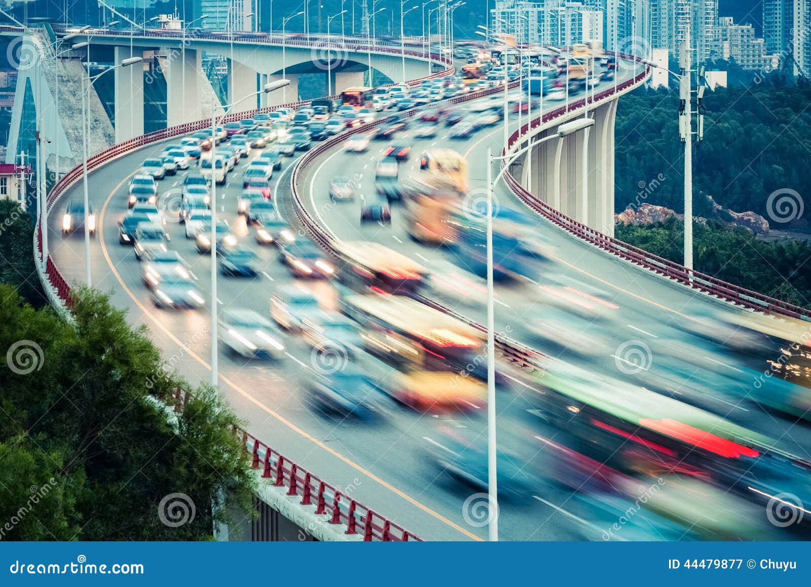 Busy Traffic Closeup on Curve Bridge Stock Image - Image of graceful ...