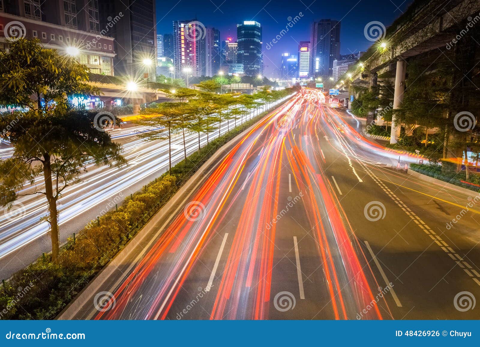Busy Traffic at Night in Guangzhou Stock Photo - Image of building ...