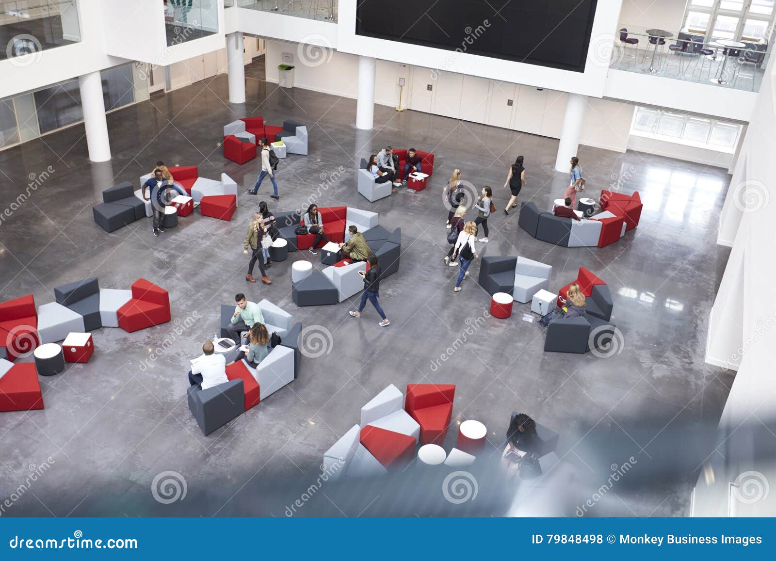 Busy University Atrium Area, Seen from an Indoor Balcony Stock Photo ...