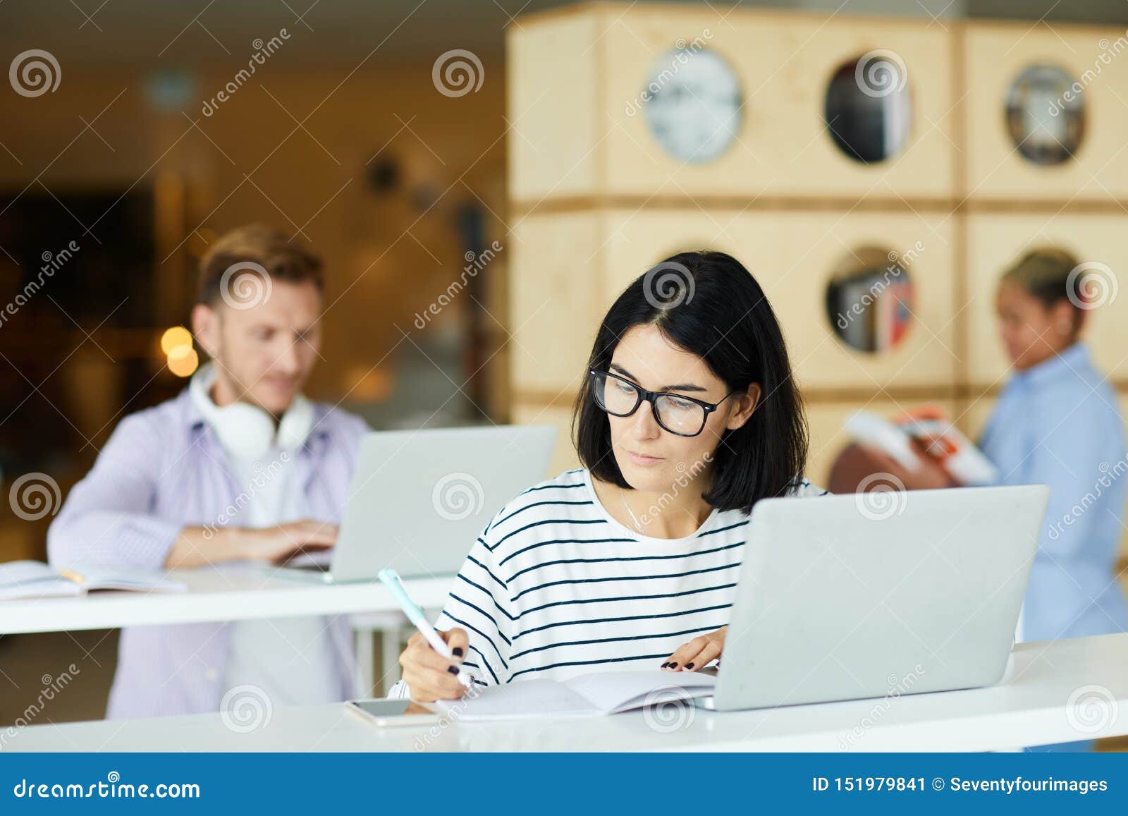 Busy University Student Preparing Project in Library Stock Image ...
