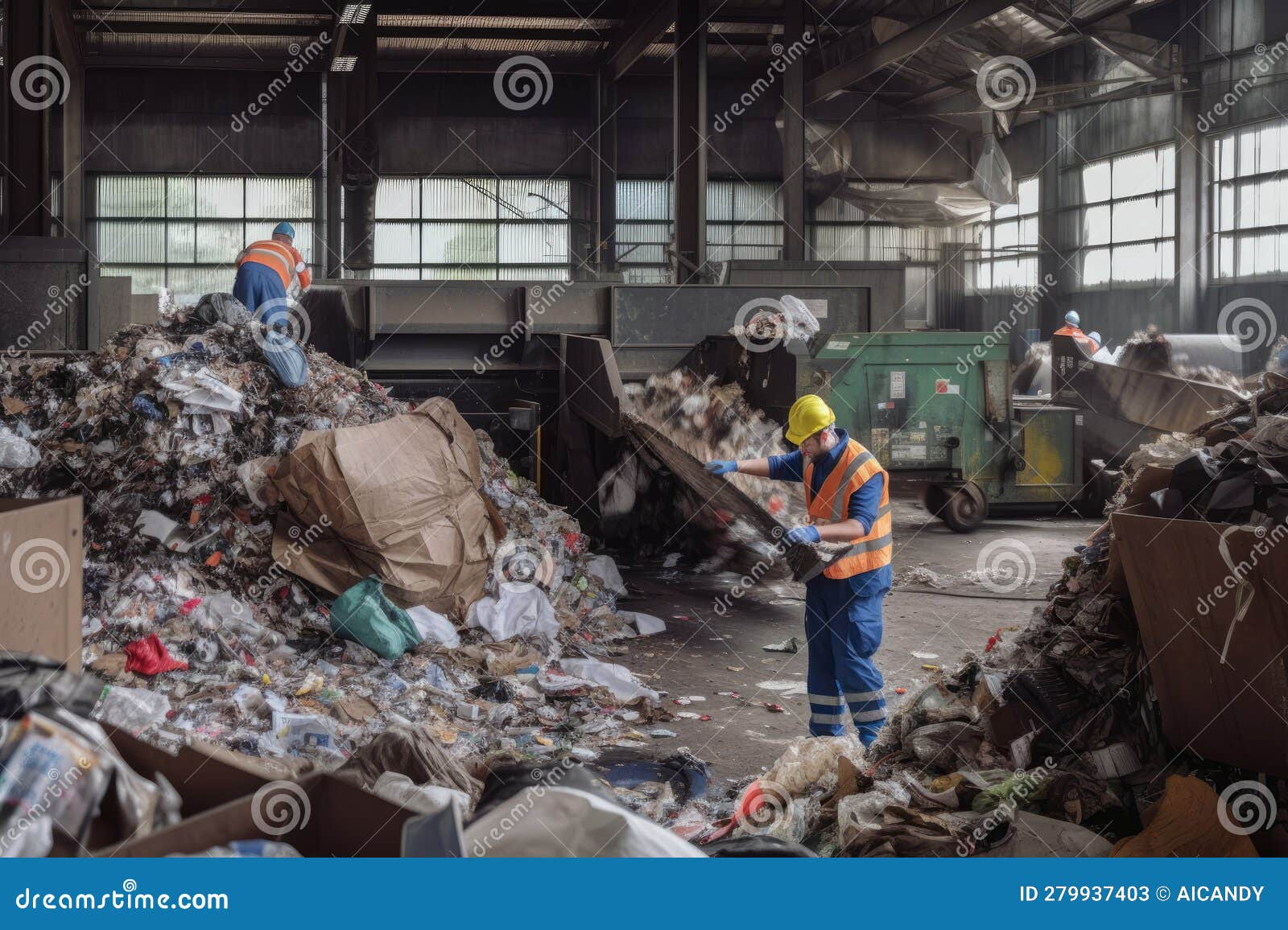 Busy Urban Recycling Center With Workers Sorting And Processing Various ...