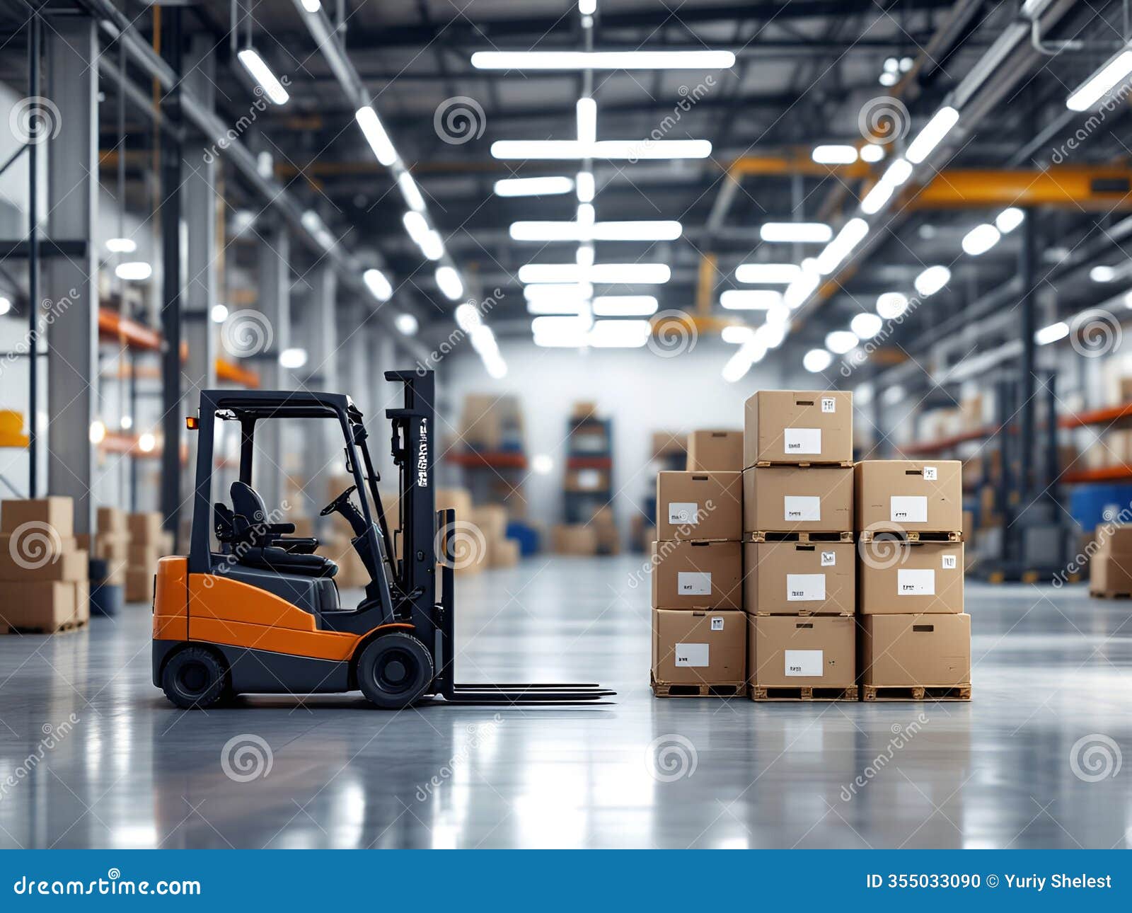 Busy Warehouse with Forklift Operation Stock Photo - Image of furniture ...