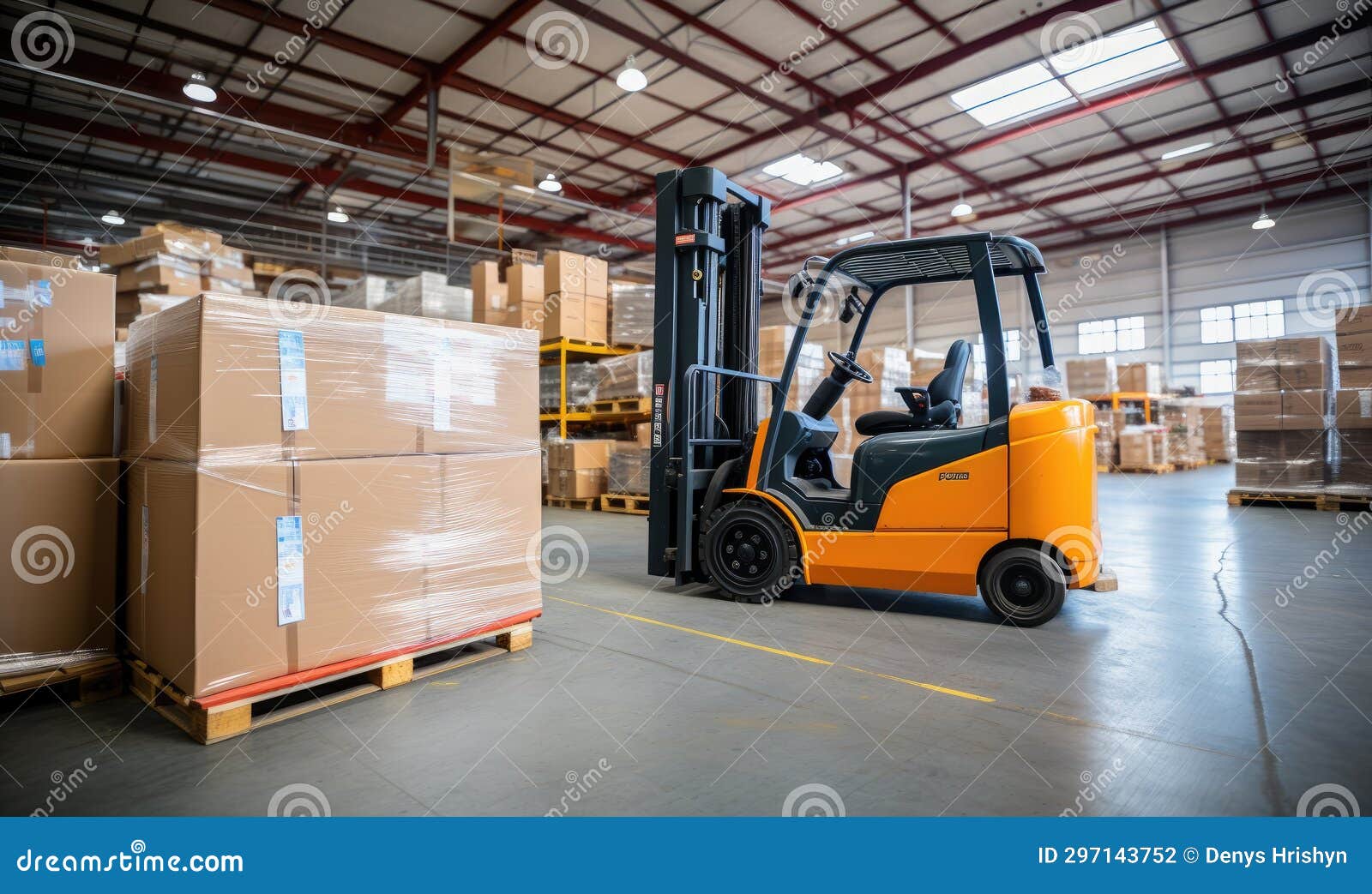 A Busy Warehouse Scene with a Forklift in Action Stock Illustration ...