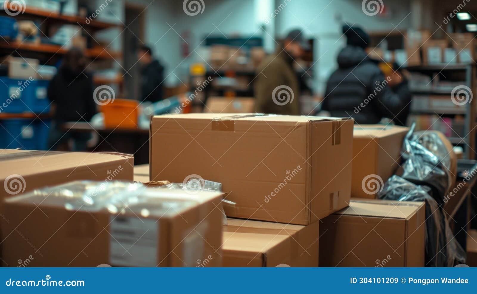 A Busy Warehouse with Workers Managing Packages Logistics and Order ...