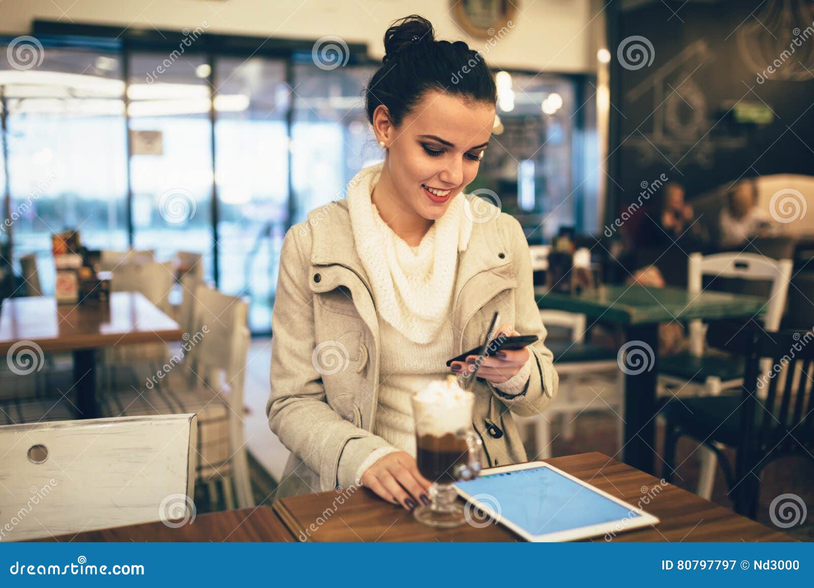 Busy Woman Multitasking on Break Stock Image - Image of smiling ...