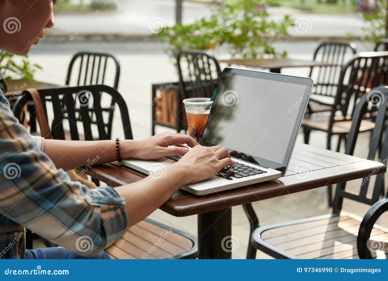 Busy with work on cafe stock photo. Image of computer - 97346990