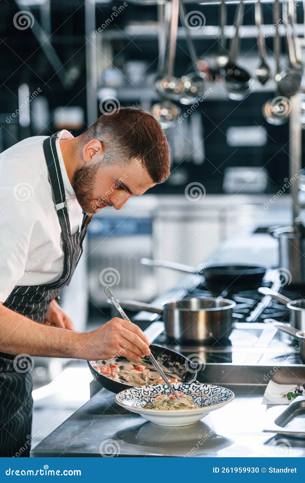 Busy at Work. Chef is on the Kitchen Preparing Food Stock Photo - Image ...