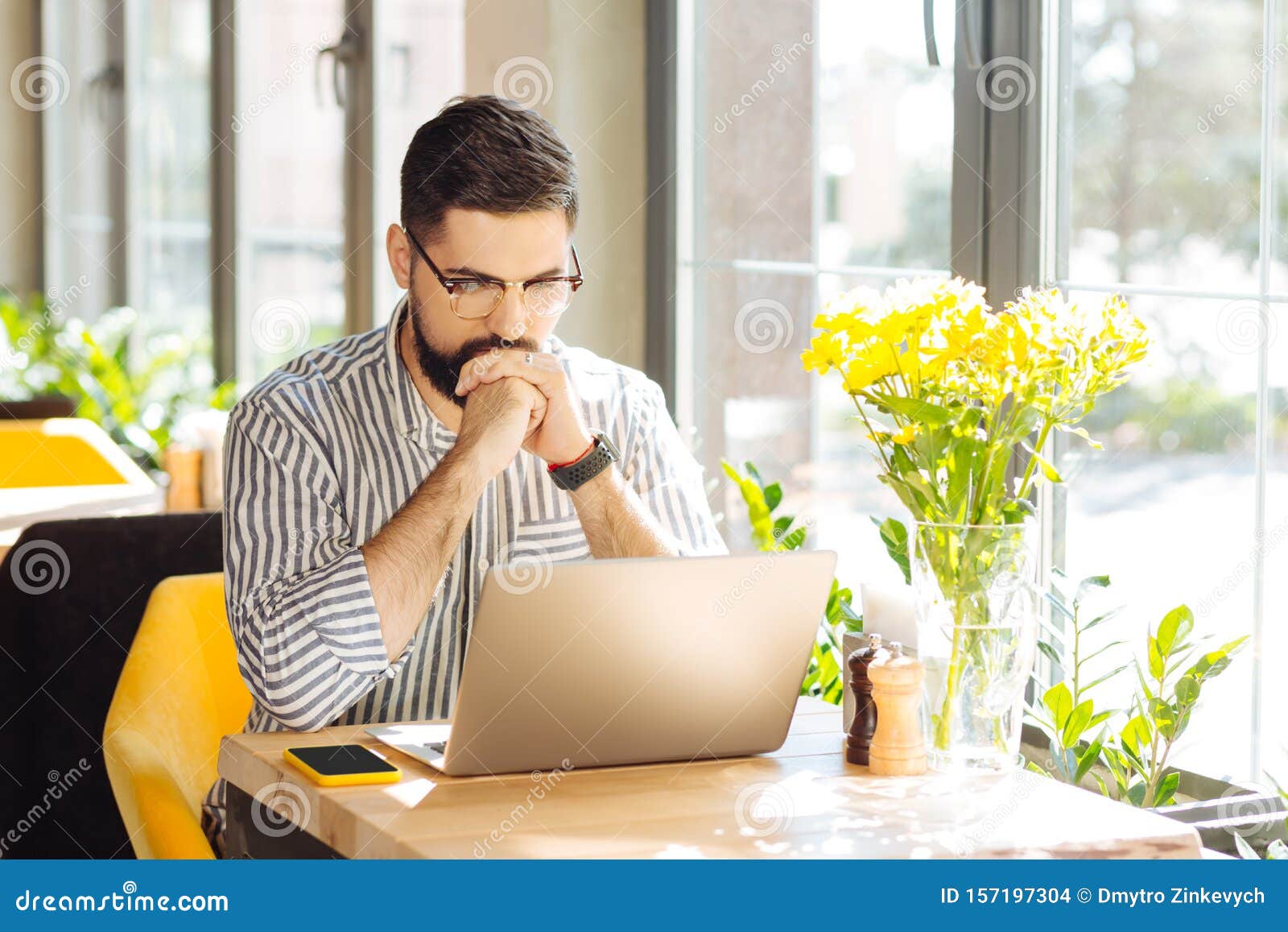 Busy with Work. Nice Good Looking Man Smiling while Typing on His ...