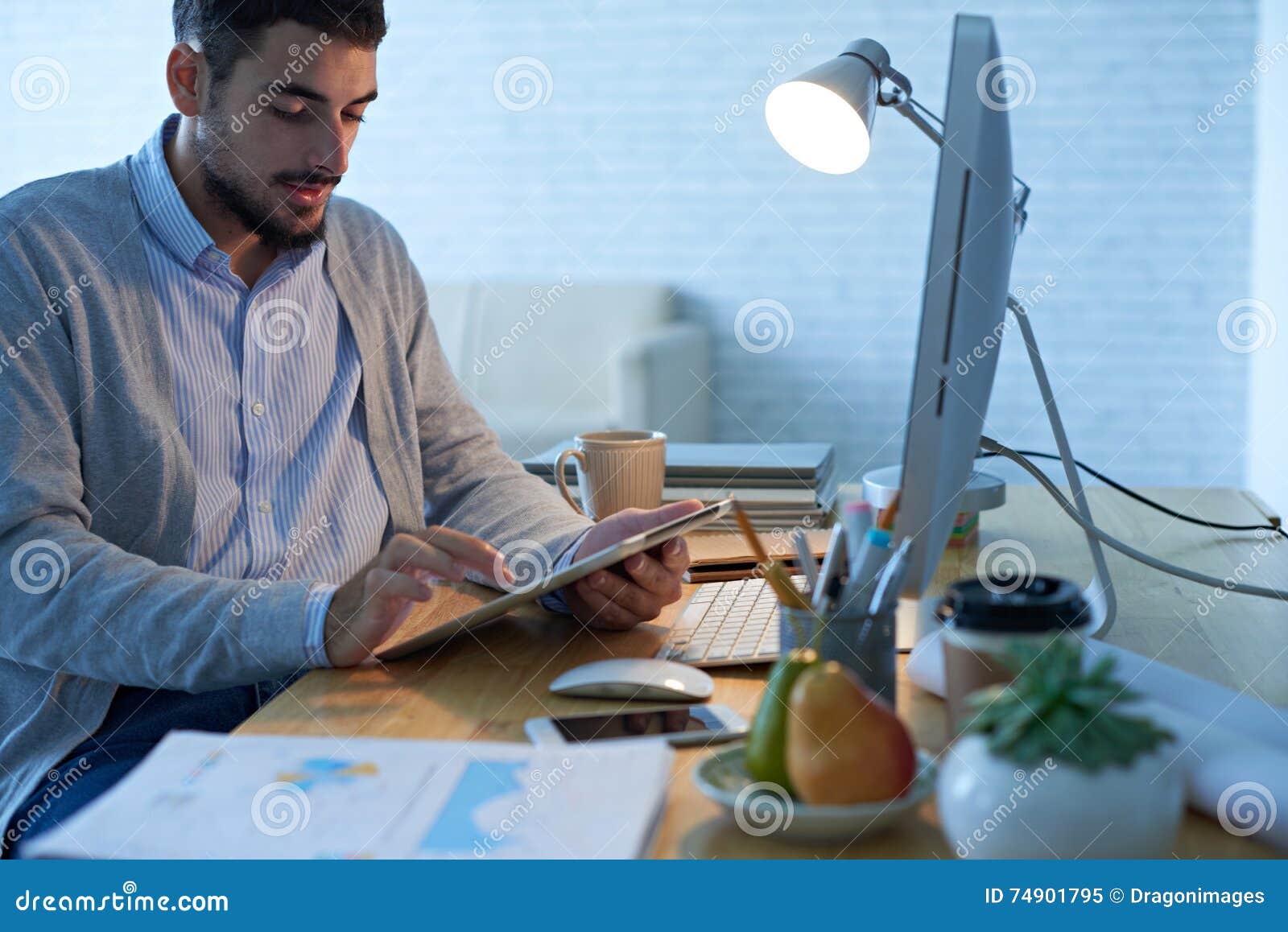 Busy with work stock image. Image of touchscreen, entrepreneur - 74901795