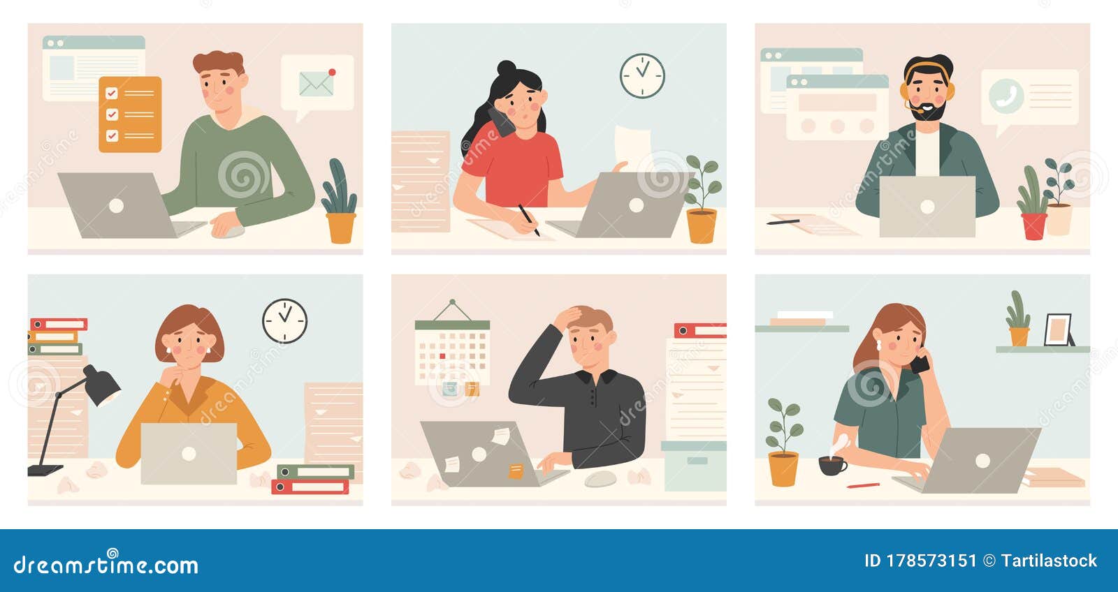 Busy Workers Work with Laptop. Deadline, Tired Overworked People with ...