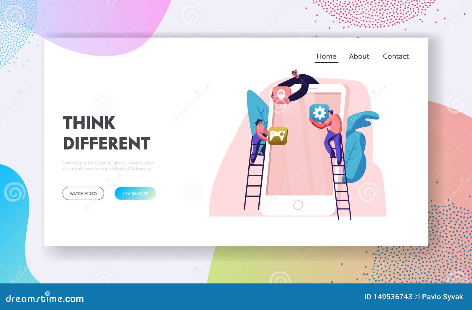Busy Working Process, Cooperation, Teamwork. People Put App Icons on ...