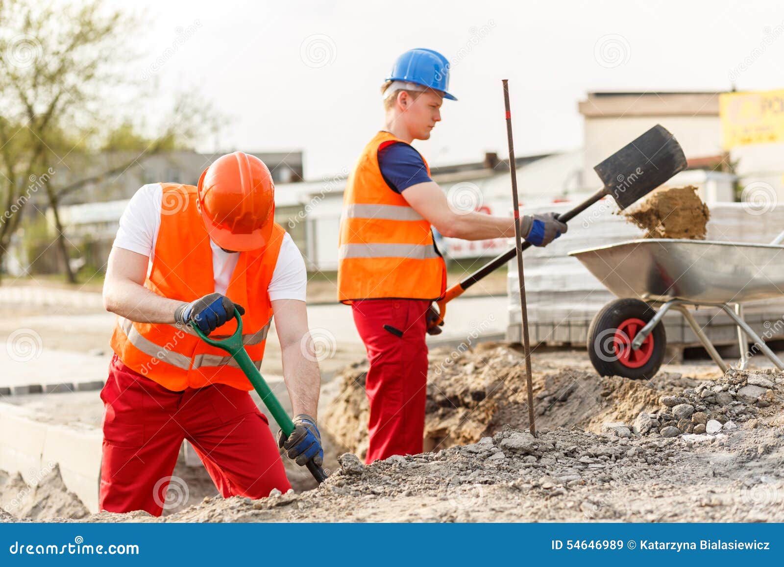 Busy young builders stock image. Image of ground, paving - 54646989