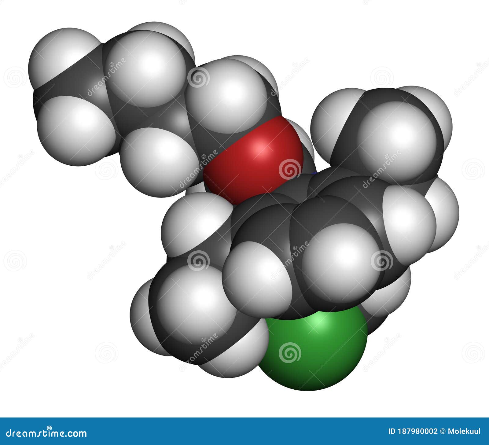 Butachlor Herbicide Molecule. 3D Rendering. Atoms are Represented As ...
