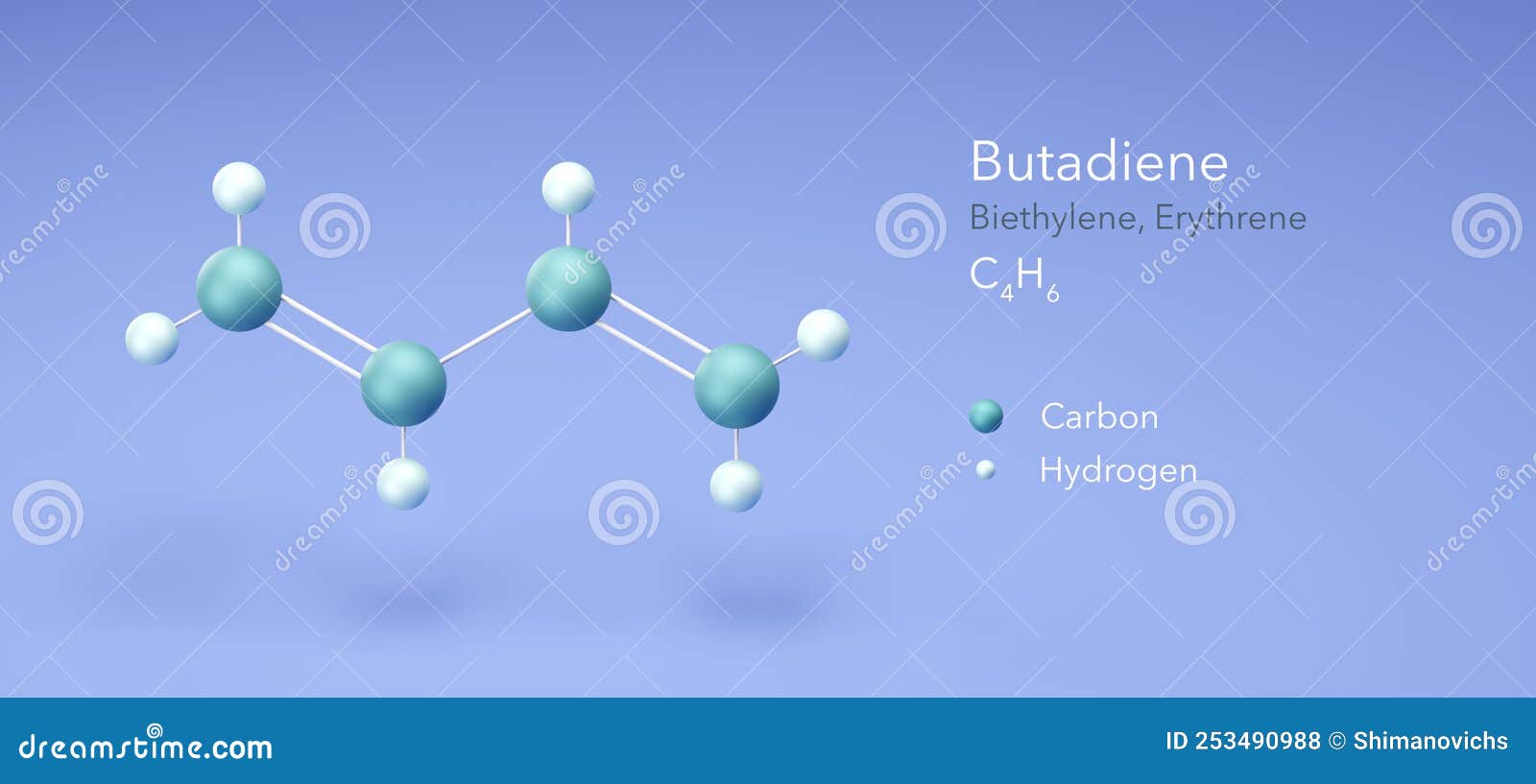 Butadiene. Gas. Structural Chemical Formula And Molecule 3d Model. C4H6 ...