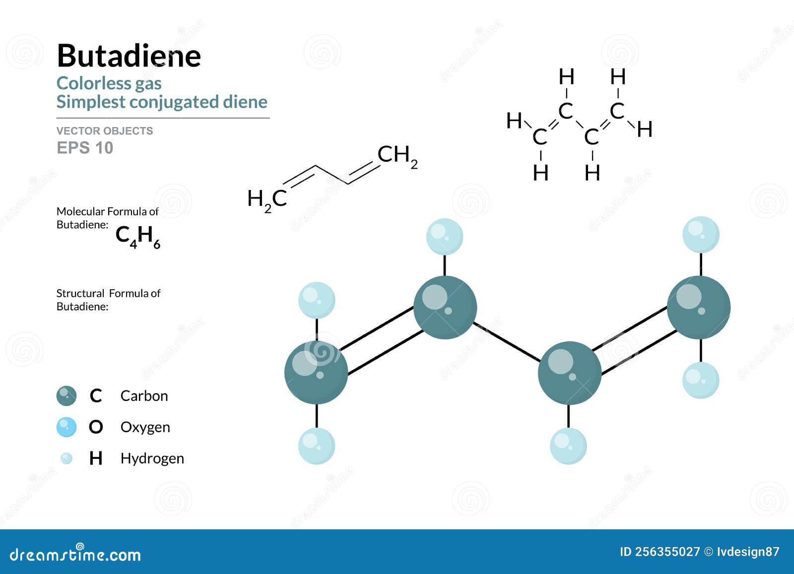 Butadiene. Gas. Structural Chemical Formula And Molecule 3d Model. C4H6 ...