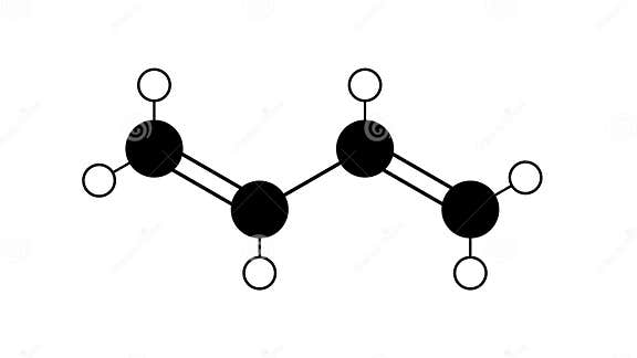 Butadiene Molecule, Structural Chemical Formula, Ball-and-stick Model ...
