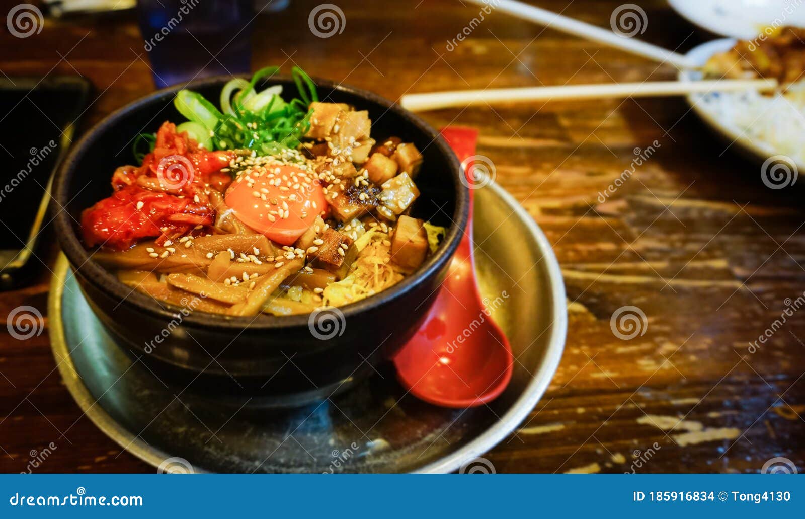 Butadon Grilled Pork Bowl with Onsen Eggs at a Store in Dongburi Osaka ...