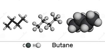 Butane C4H10 Molecule. Various 3D Molecular Models on a White ...