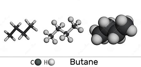 Butane C4H10 Molecule. Various 3D Molecular Models on a White ...