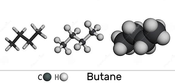 Butane C4H10 Molecule. Various 3D Molecular Models on a White ...