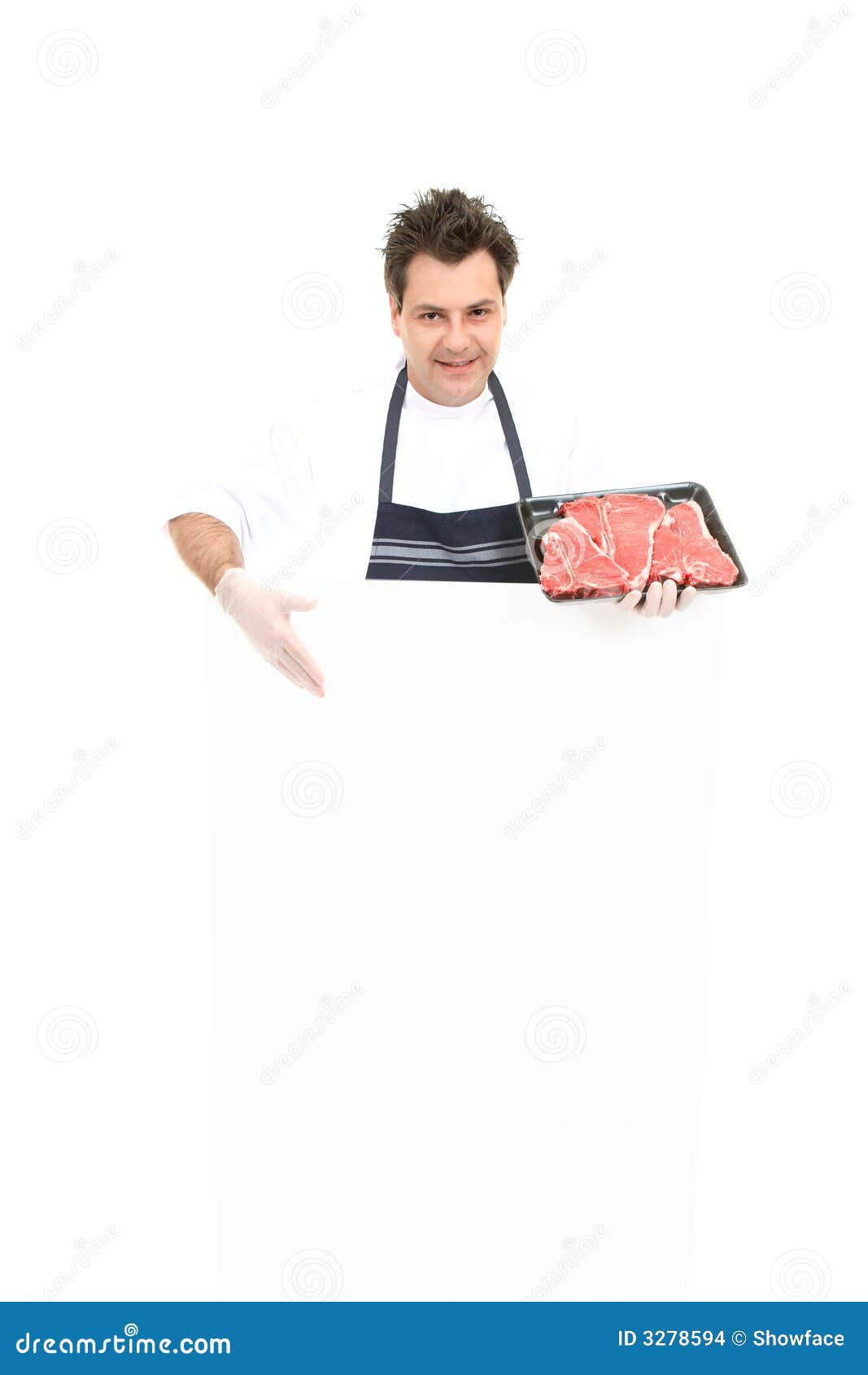 Butcher with Advertising Sign Stock Photo - Image of happy, signage ...