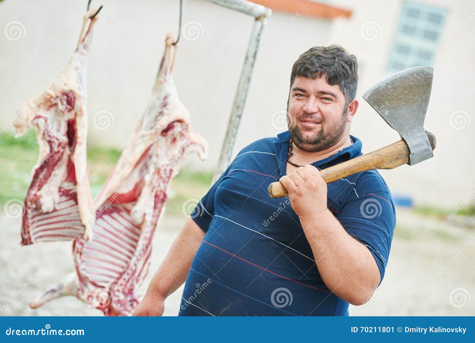 Butcher with Axe and Sheep Carcass Meat Stock Image - Image of flesh ...
