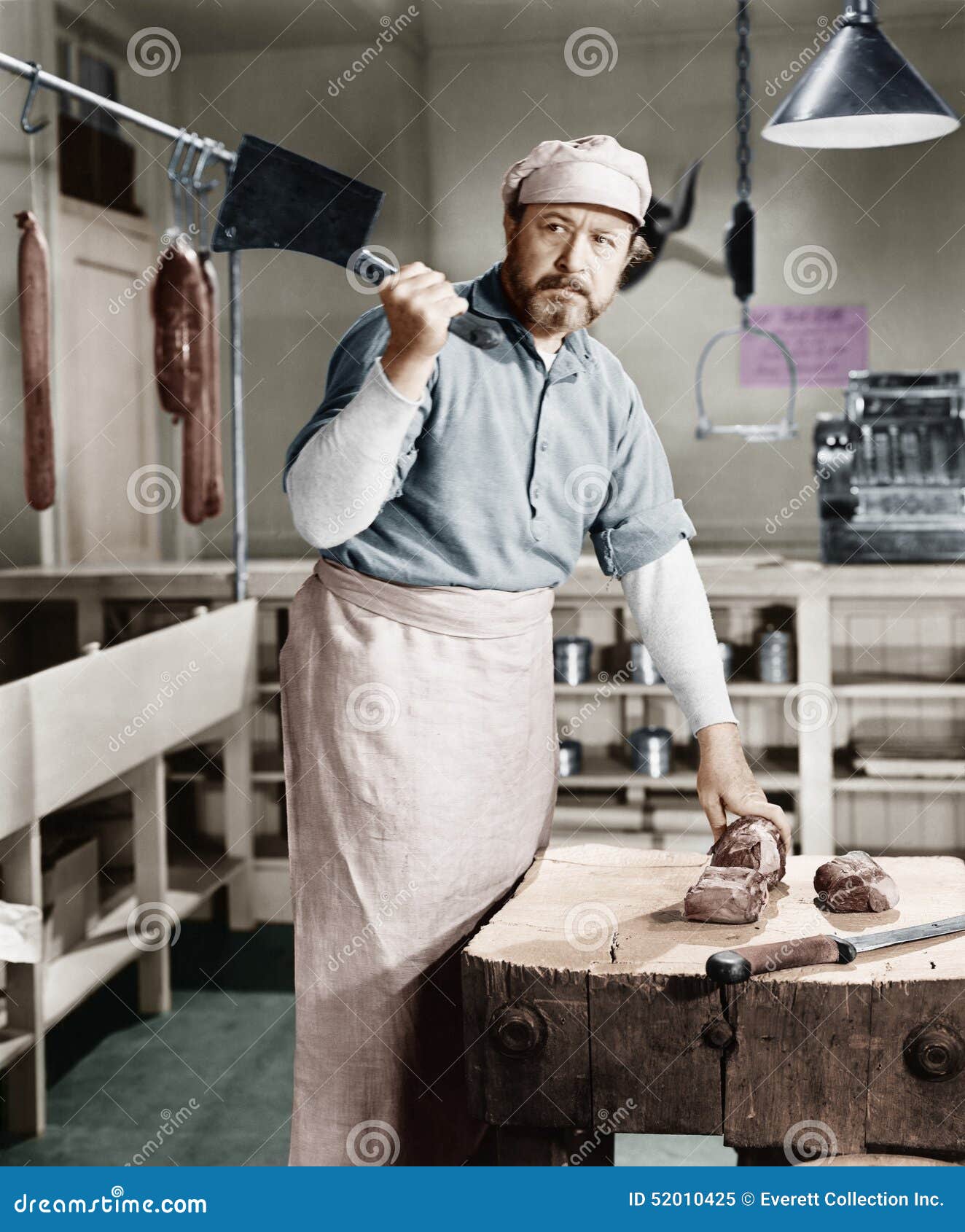 Butcher Chopping Meat with Cleaver Stock Image - Image of annoyance ...