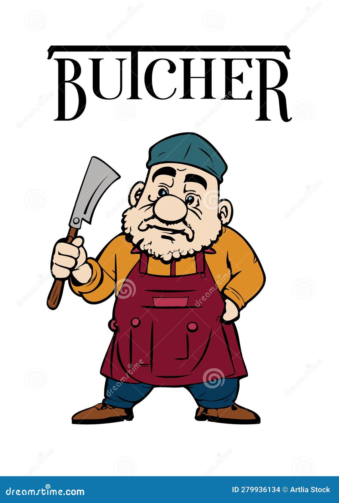 Butcher Comic Character with a Cleaver Smiling, Vector Art Design Stock ...