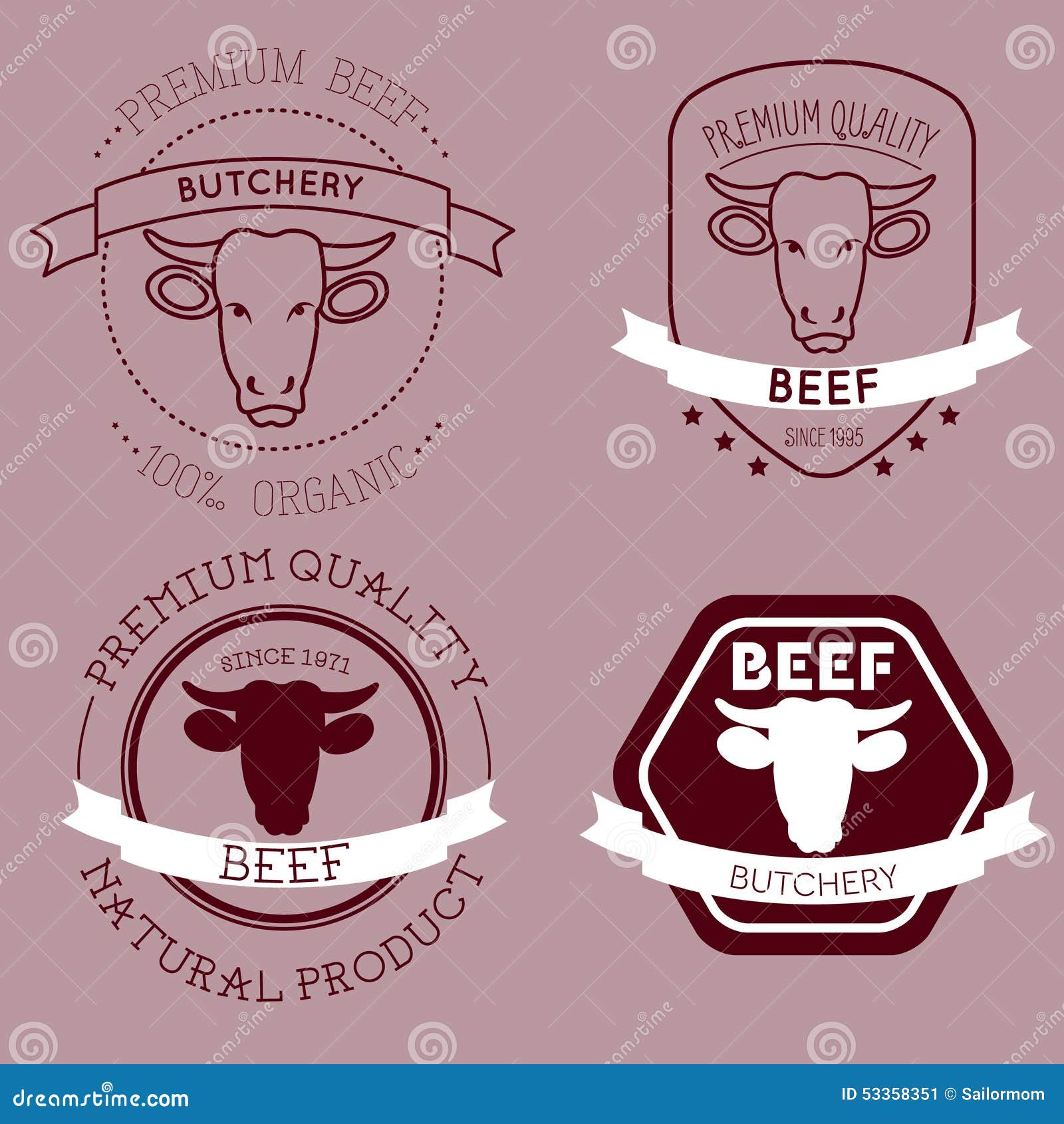 Butcher Cow Labels Cartoon Vector | CartoonDealer.com #53358577
