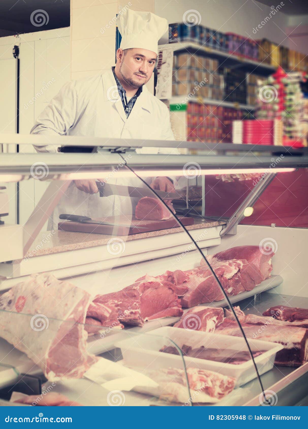 Butcher Cutting Fresh Lamb Meat Stock Photo - Image of middle, cutting ...