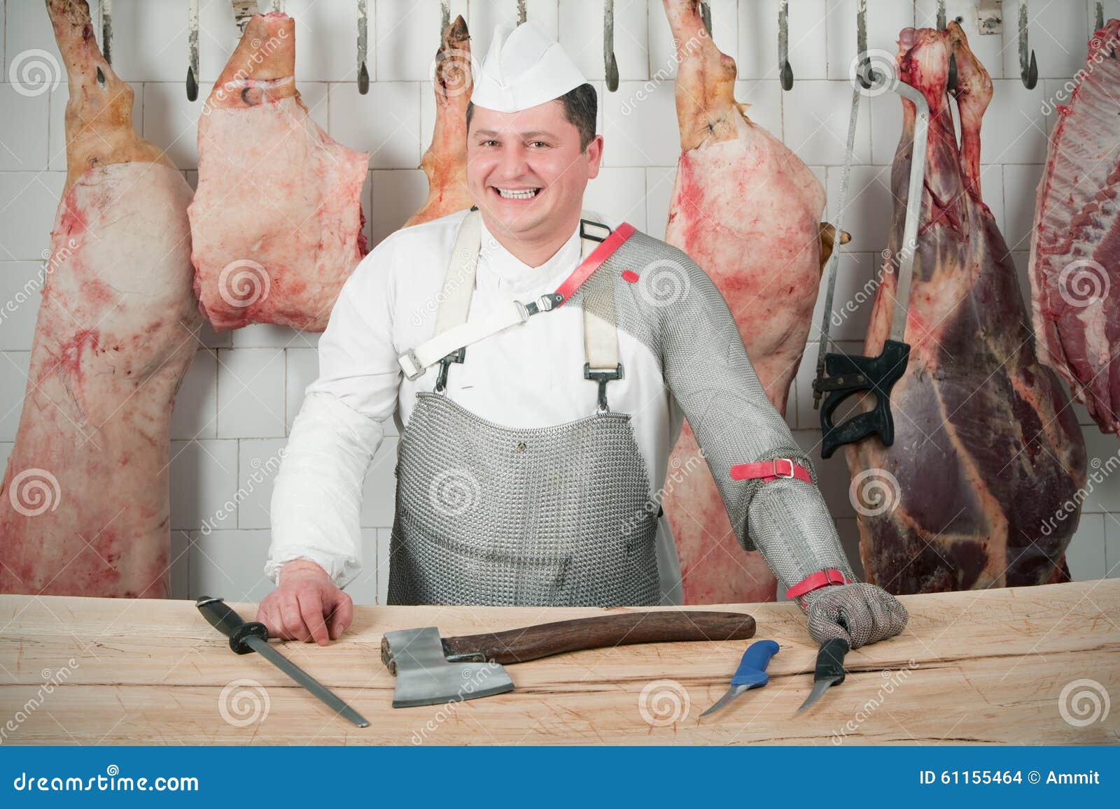 Butcher at His Work Table stock photo. Image of portrait - 61155464