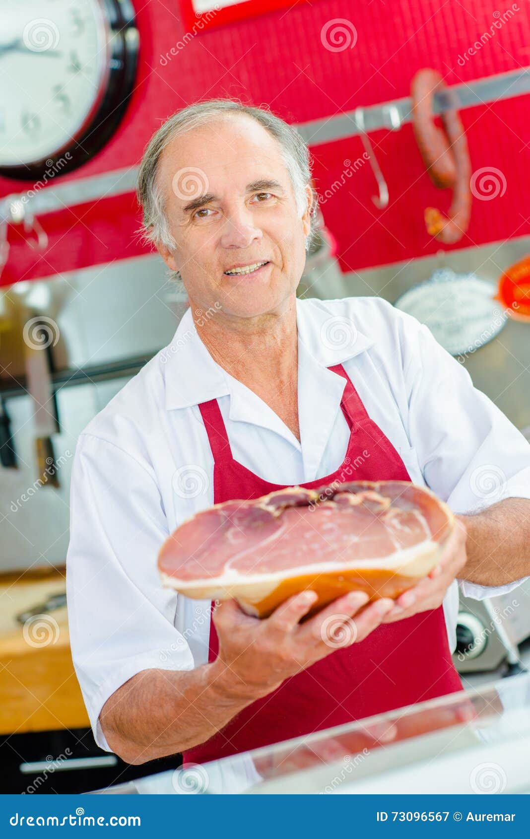 Butcher holding joint ham stock image. Image of background - 73096567
