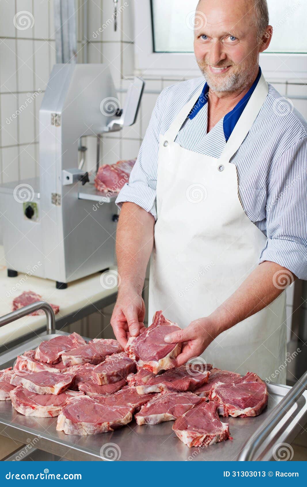 Butcher Holding a Lump of Raw Meat Stock Image - Image of butchery ...