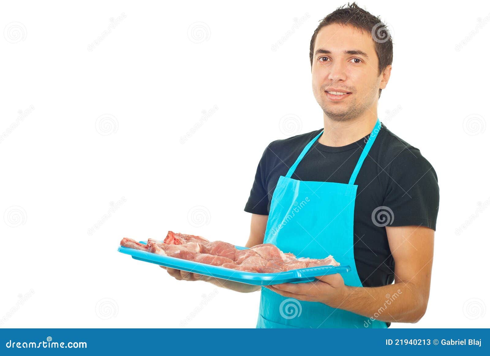 Butcher holding meat stock image. Image of apron, selling - 21940213