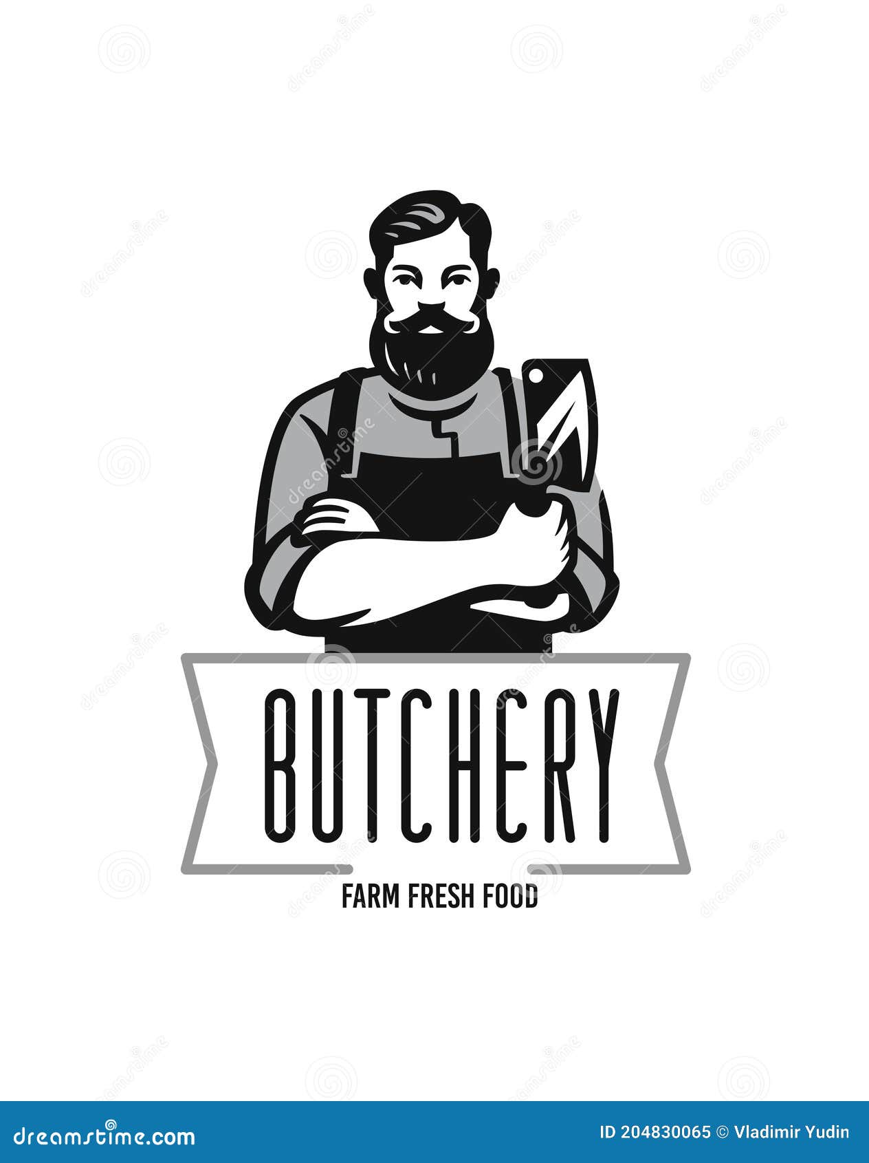 Butcher Logo with Text. Man with Beard and Large Knife Stock Vector ...