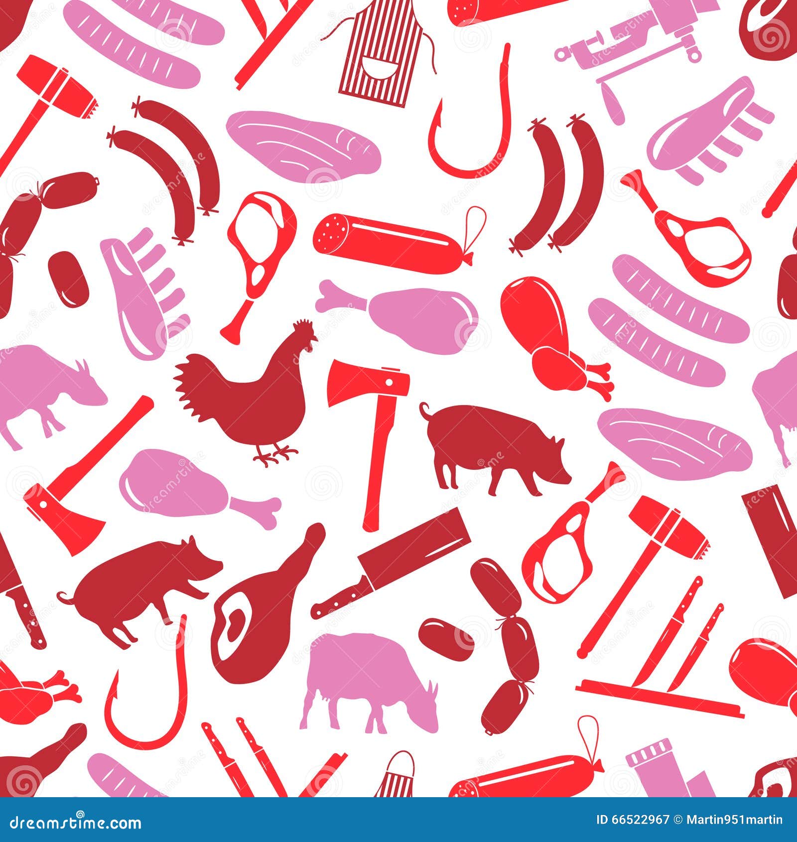 Butcher and Meat Shop Icons Seamless Red Pattern Eps10 Stock Vector ...