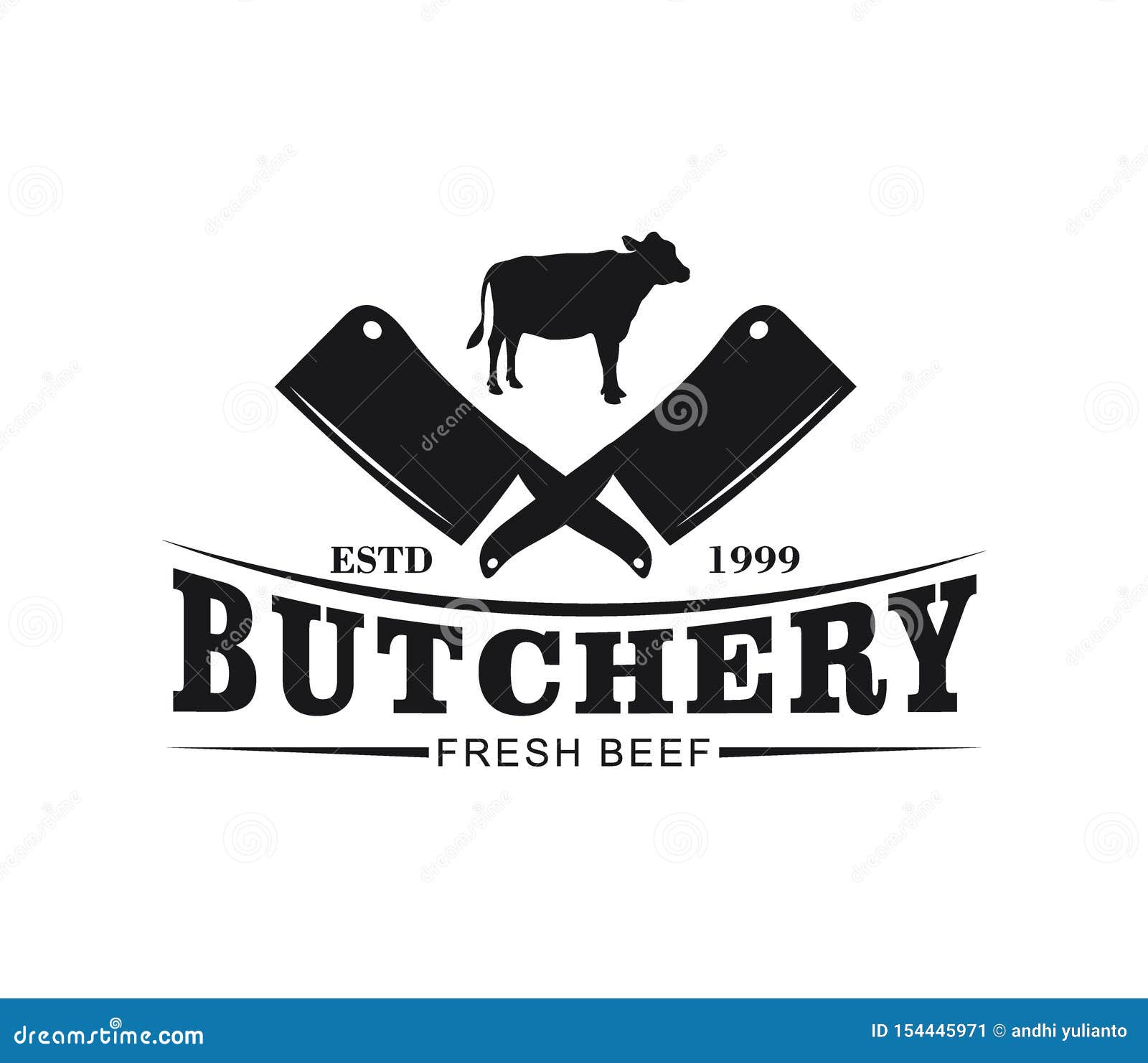 Butcher Meat Shop Product Logo with Crossed Cleaver and Cow Silhouette ... Butcher Meat Shop Product Logo with Crossed Cleaver and Cow Silhouette ...
