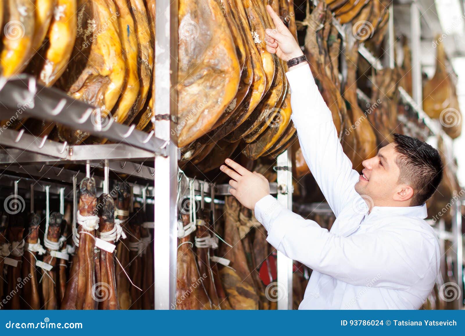 Butcher Posing with Jamon Joints at Meat Factory Stock Photo - Image of ...