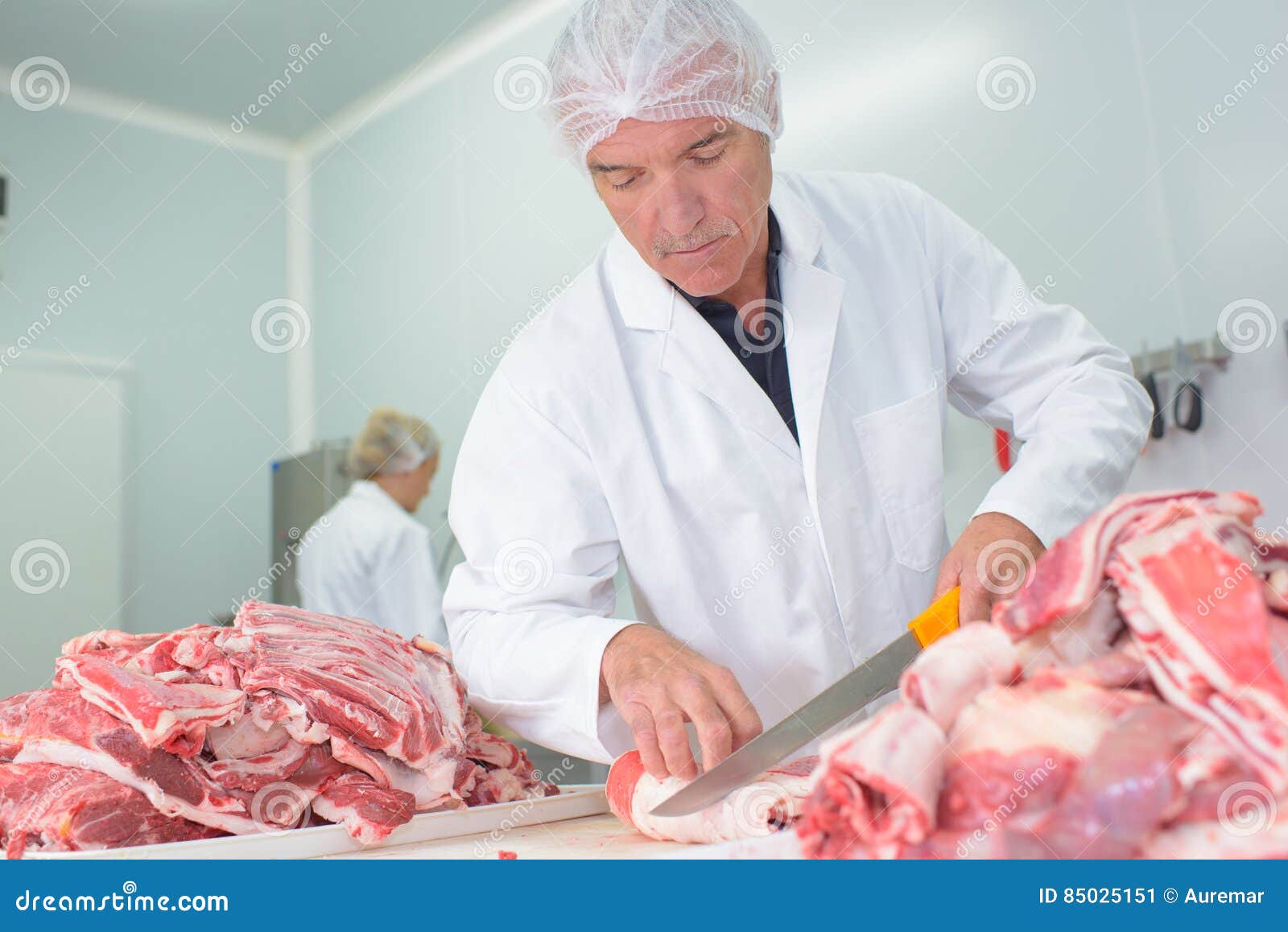 Butcher Preparing Cuts Meat Stock Image - Image of room, butcher: 85025151