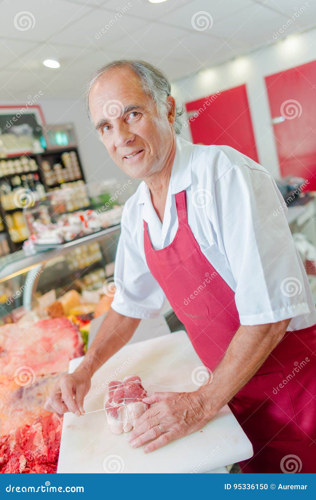 Butcher Preparing Joint Beef in Shop Stock Photo - Image of roasting ...