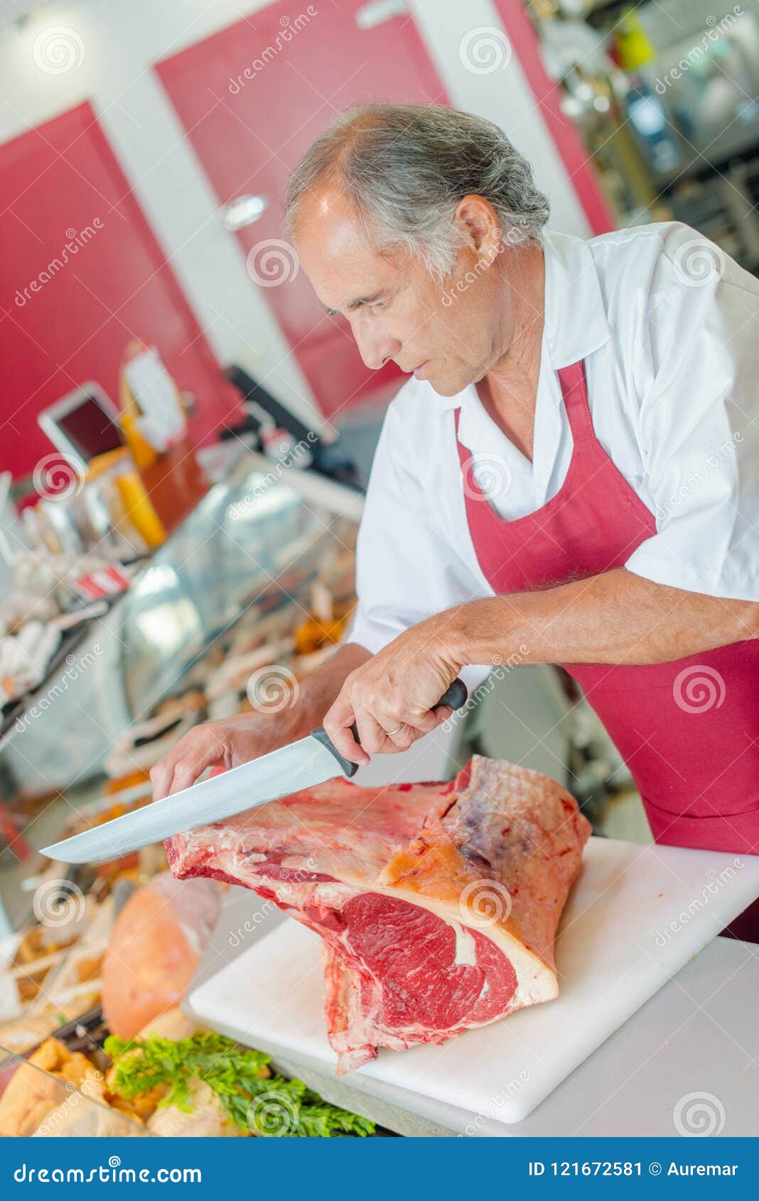 Butcher preparing an order stock image. Image of color - 121672581