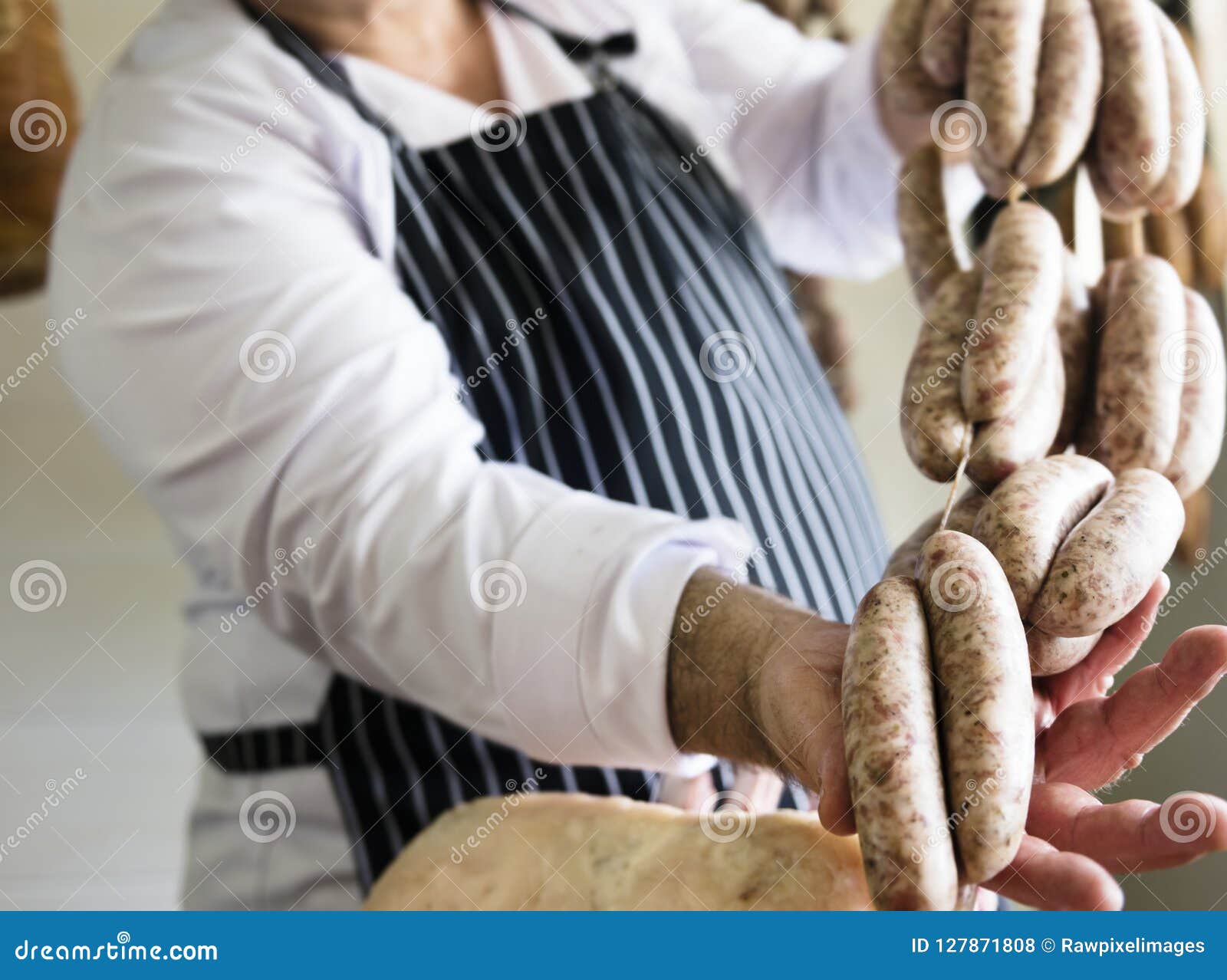 Butcher Selling Sausages on a String Stock Photo - Image of mash, meat ...