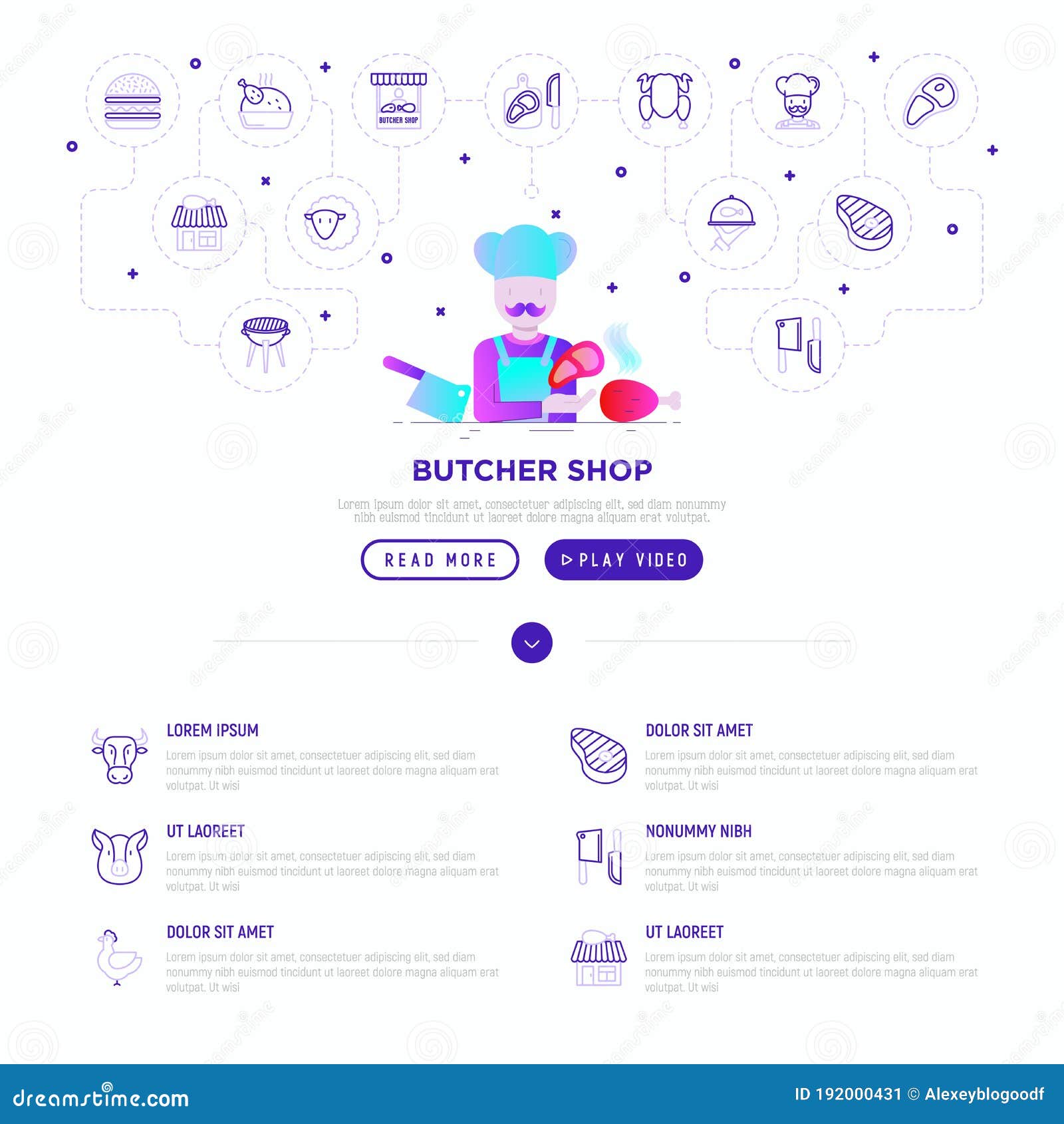 Butcher Shop Concept: Chef with Meat Steak and Knife. Web Page Template ...