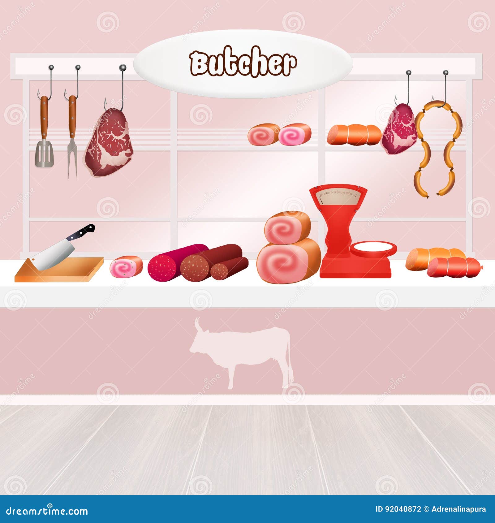 Butcher shop stock illustration. Illustration of shop - 92040872