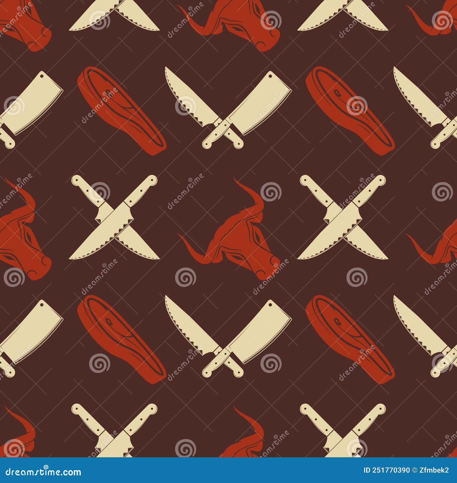 Butcher Shop Repeat Seamless Pattern. Retro Style Stock Vector ...