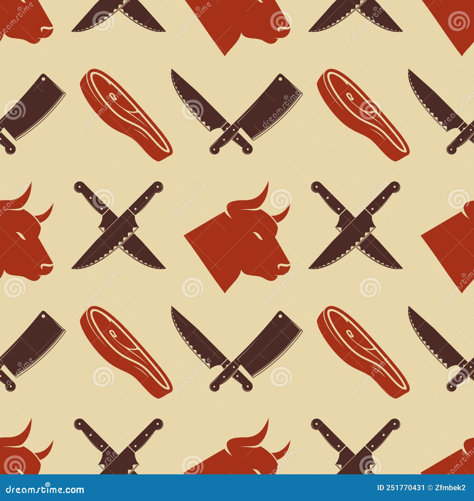 Butcher Shop Repeat Seamless Pattern. Retro Style Stock Vector ...