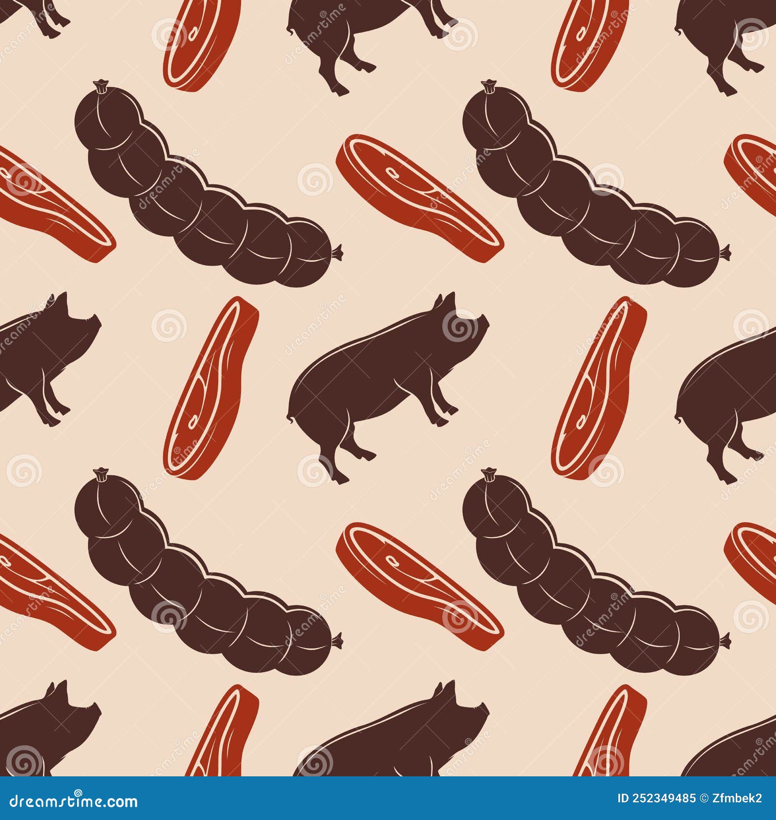 Butcher Shop Seamless Pattern with Sausage. Vector Stock Vector ...