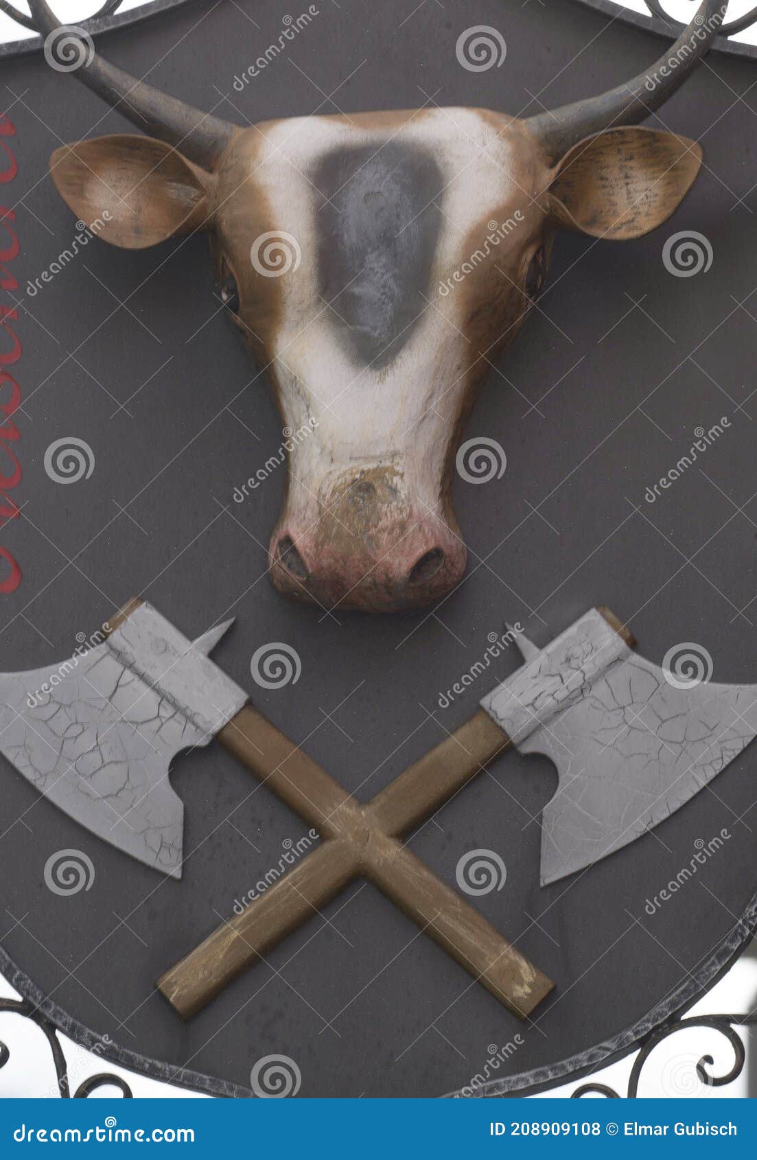 Butcher Shop Sign with the Head of Cow Stock Photo - Image of head ...