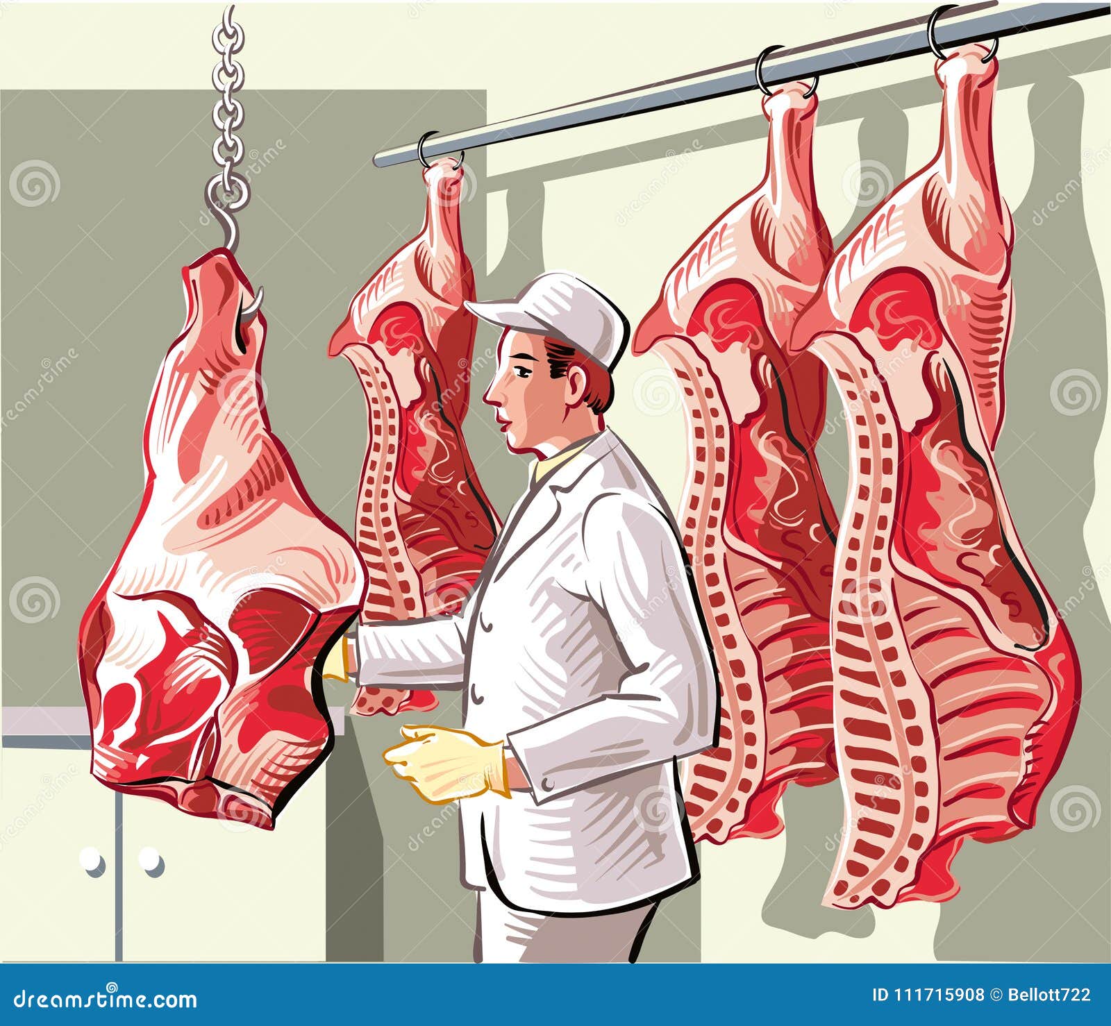 Butcher in a Slaughterhouse Stock Illustration - Illustration of shop ...